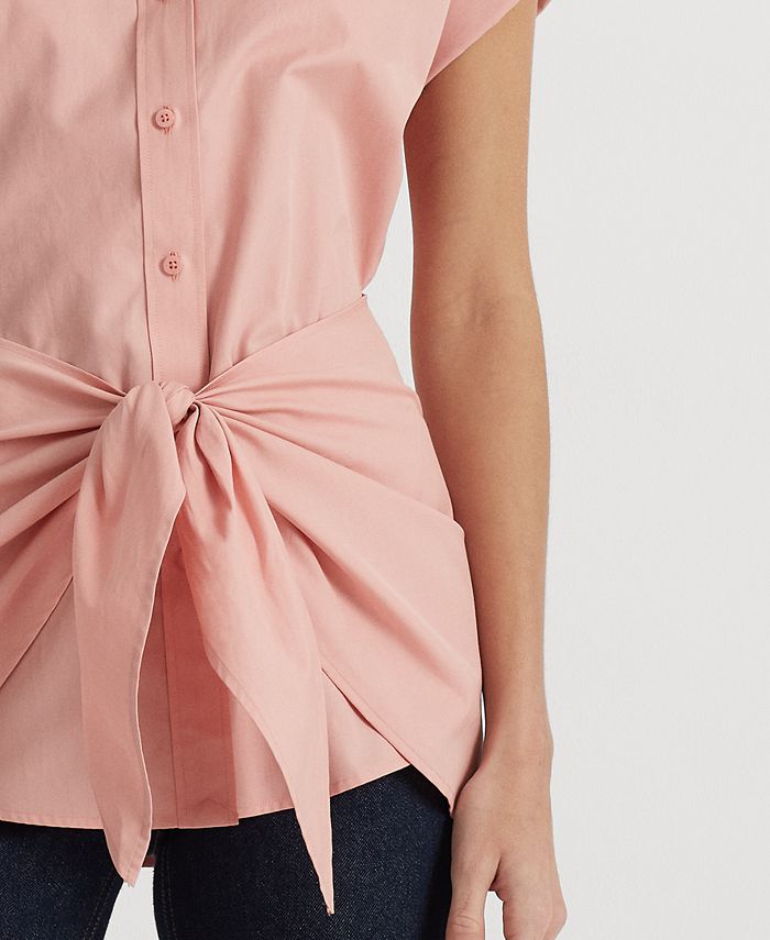 Lauren Ralph Lauren Womens Tie Front Cotton Broadcloth Shirt Macys