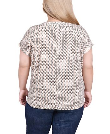 NY Collection Plus Size Extended Sleeve Top with Grommets - Macy's