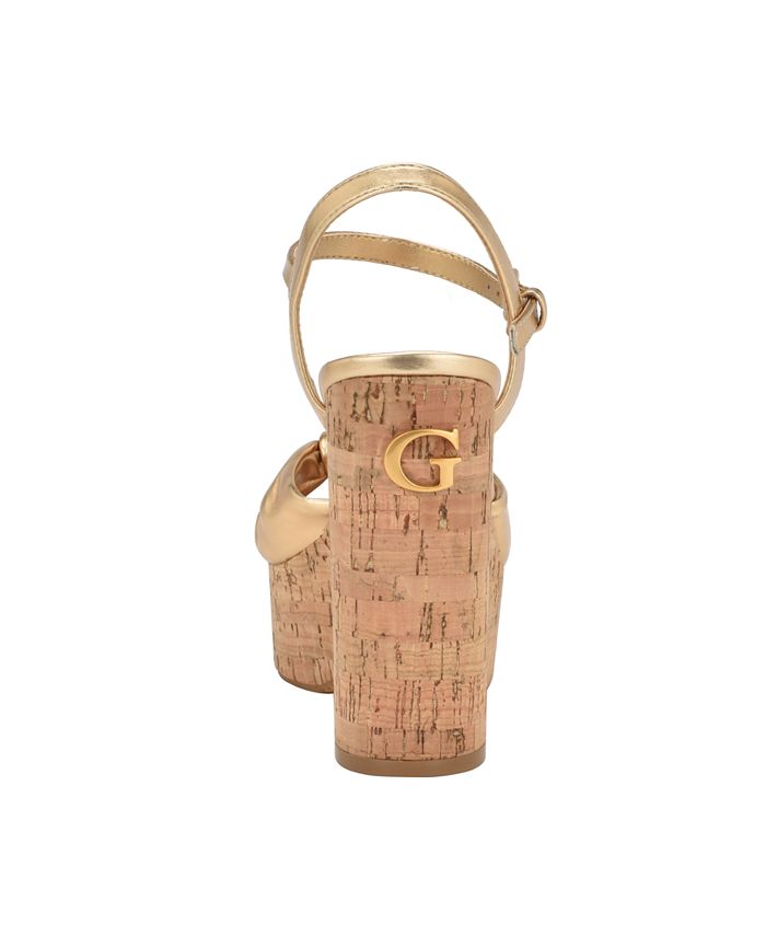 GUESS Women's Yipster Platform Cork Wedge Sandals - Macy's
