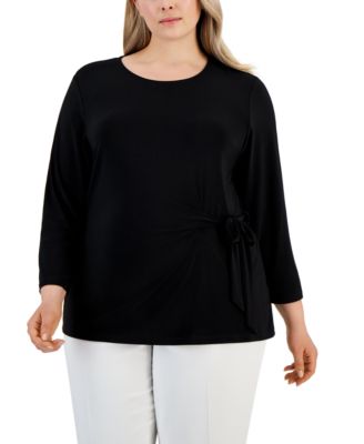 Kasper Plus Size Solid 3/4-Sleeve Crewneck Knit Top - Macy's