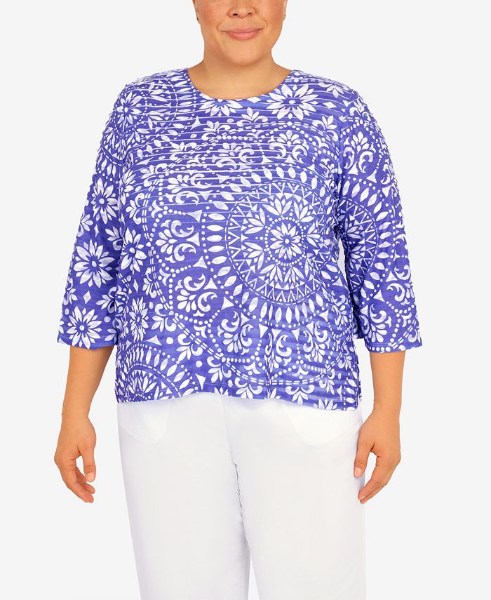 Alfred Dunner Plus Size Medallion Crew Neck Top - Macy's