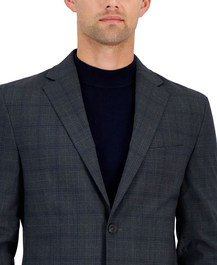 DKNY Men's Modern-Fit Stretch Gray Plaid Suit Jacket - Macy's