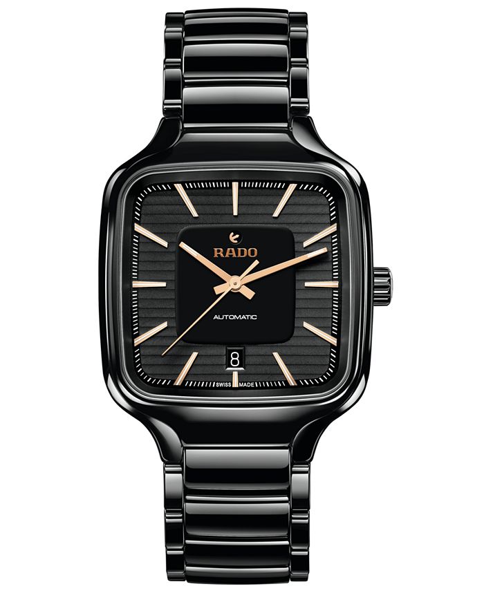 Rado Unisex Swiss Automatic True Square Black High-Tech Ceramic ...