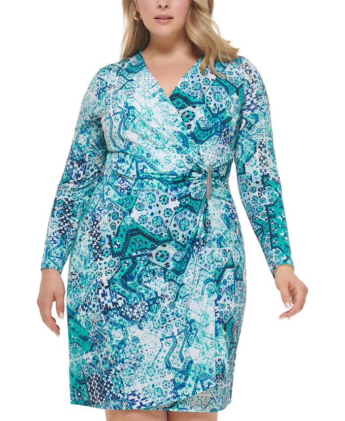 Calvin Klein Plus Size Printed Faux-Wrap Dress - Macy's