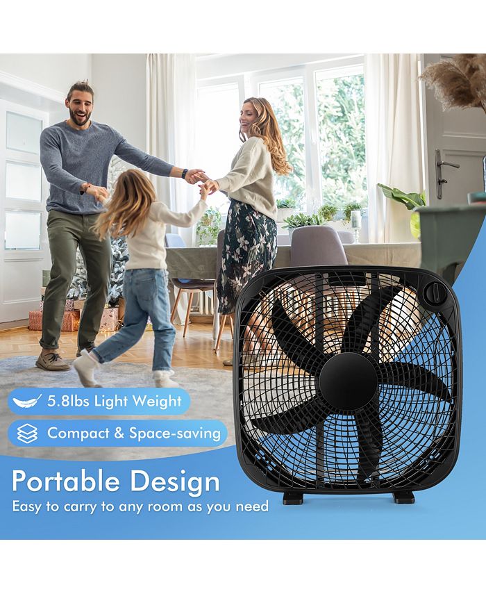 Costway 21'' Box Fan Portable Floor Fan Window Fan with 3 Speed ...