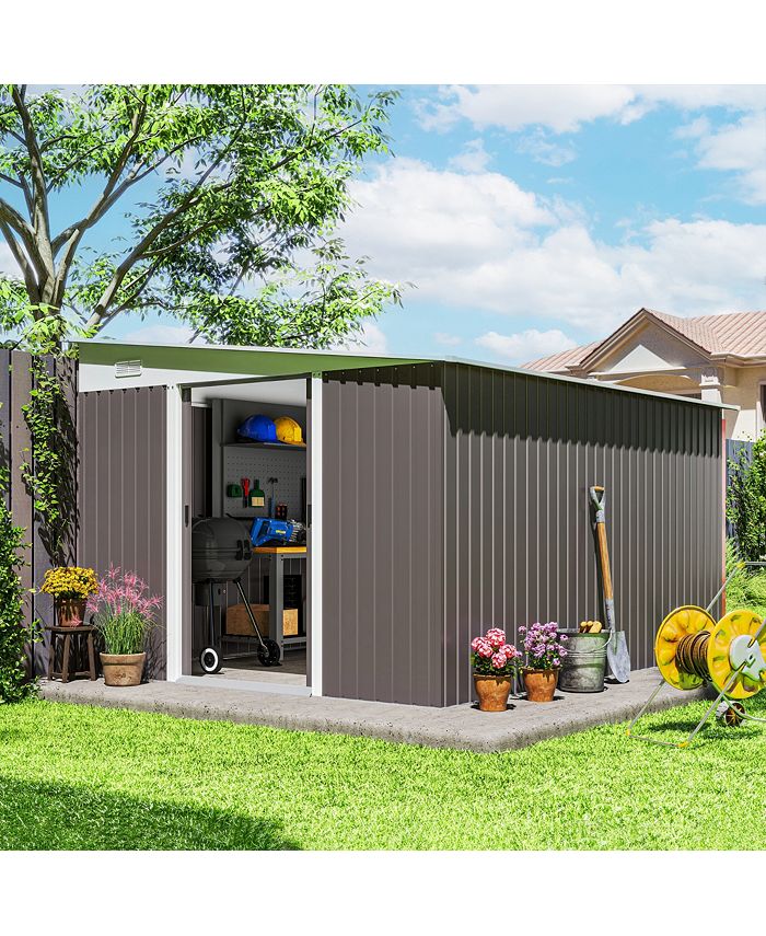 Outsunny 11' x 9' Steel Garden Storage Shed Outdoor Metal Lean To Tool ...