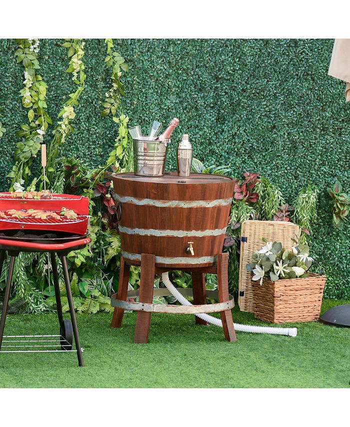 Outsunny 13 Gallons Retro Style Wooden Cooler Ice Bucket with Support ...