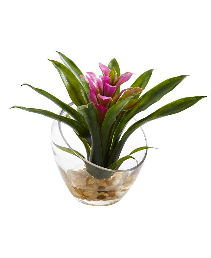 Nearly Natural 8" Tropical Bromeliad in Angled Vase Artificial ...