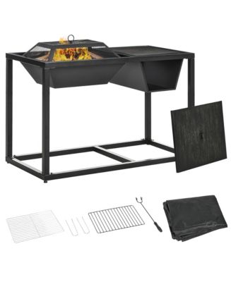 Outsunny 4-in-1 Fire Pit, BBQ Grill, Ice Bucket Cooler, Garden Table ...
