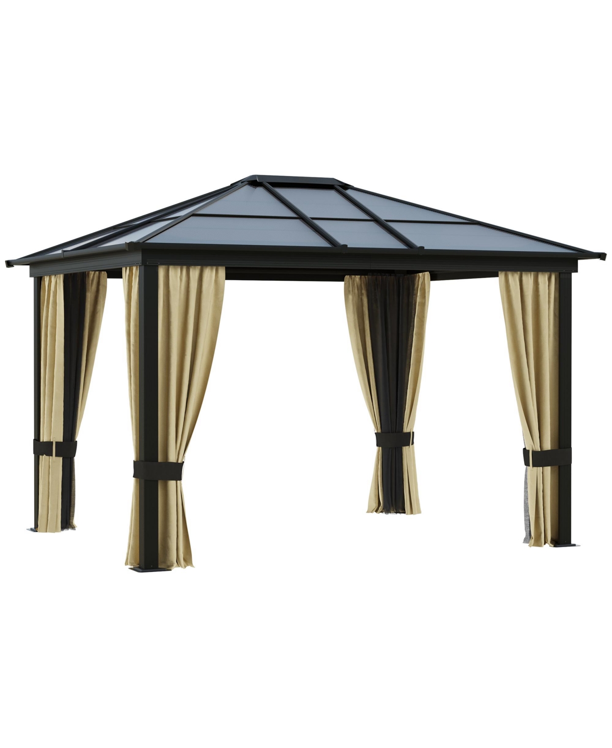 Outsunny 10x12 Polycarbonate Hardtop Gazebo  Gazebo Canopy with Aluminum Frame  Curtains and Netting for Garden  Patio  Backyard  Beige - Beige