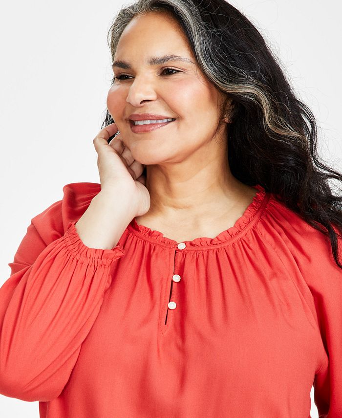 Style & Co Plus Size Long-Sleeve Peasant Top, Created for Macy's - Macy's