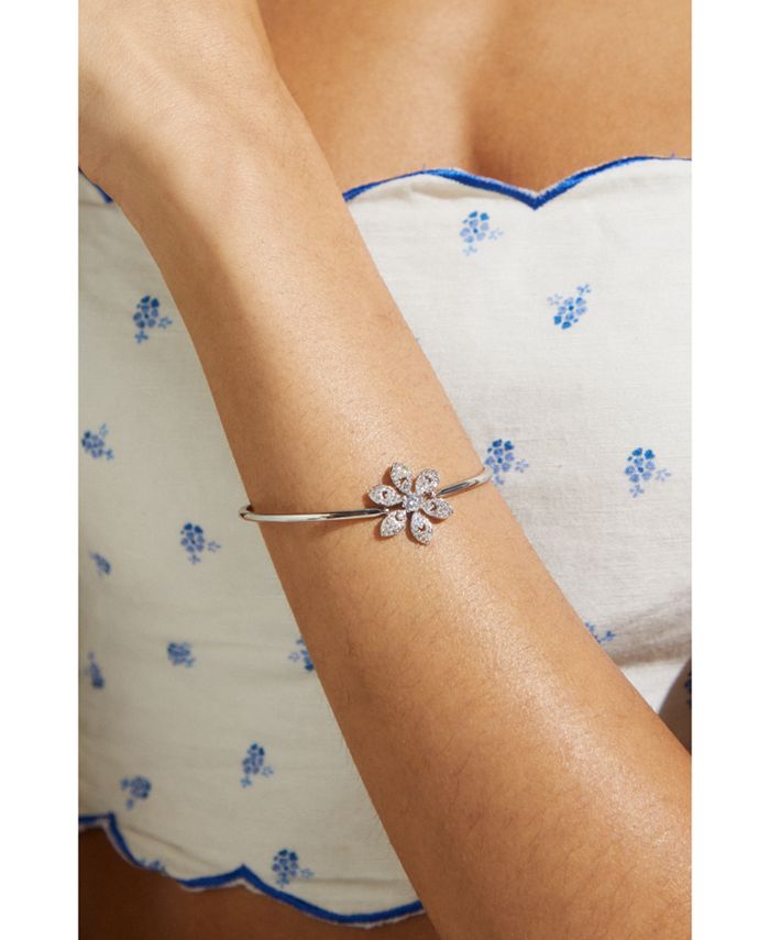 Eliot Danori Silver-Tone Cubic Zirconia Flower Bangle Bracelet, Created for Macy's - Macy's