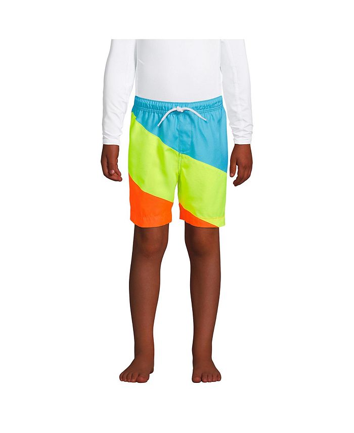 Lands' End Big Boys Husky Color Block Swim Trunk - Macy's