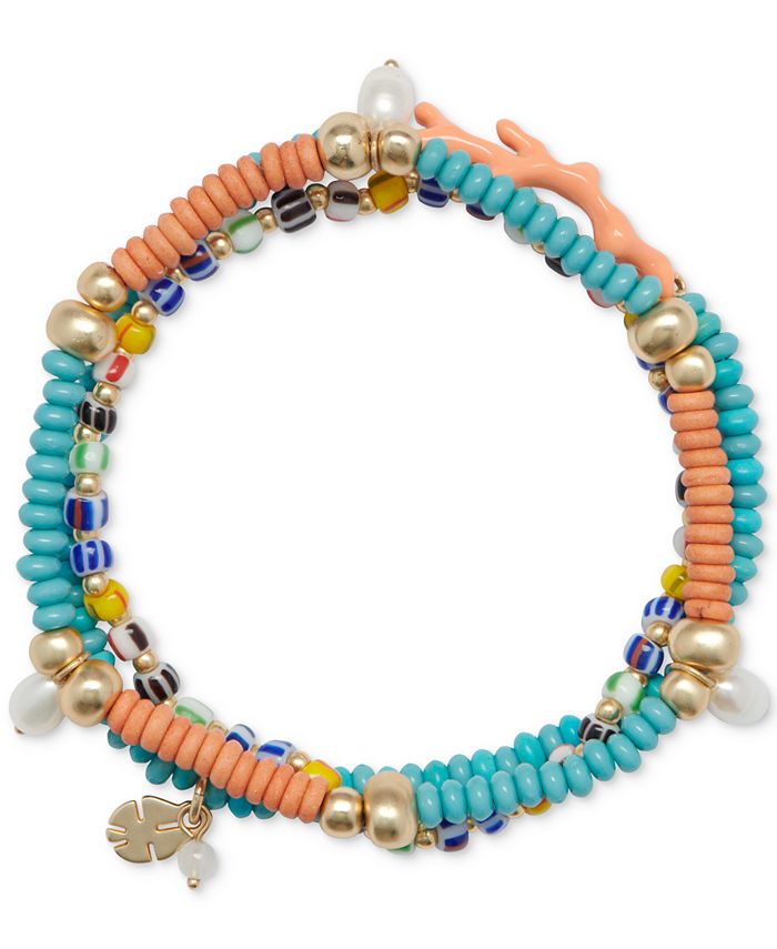 Lucky Brand Gold-Tone 3-Pc. Set Multicolor Bead Bracelet - Macy's