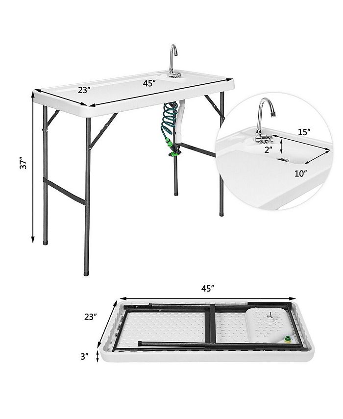 Costway Folding Fish Table Hunting Clean Cutting Camping Sink Faucet ...
