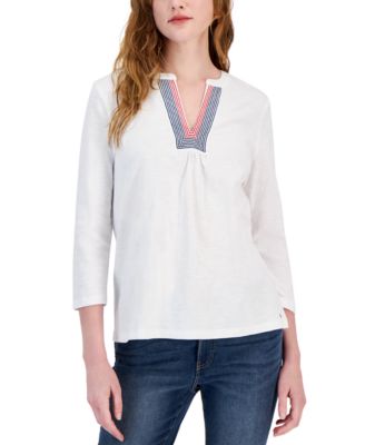 Women's Cotton Embroidered Split-Neck Tunic