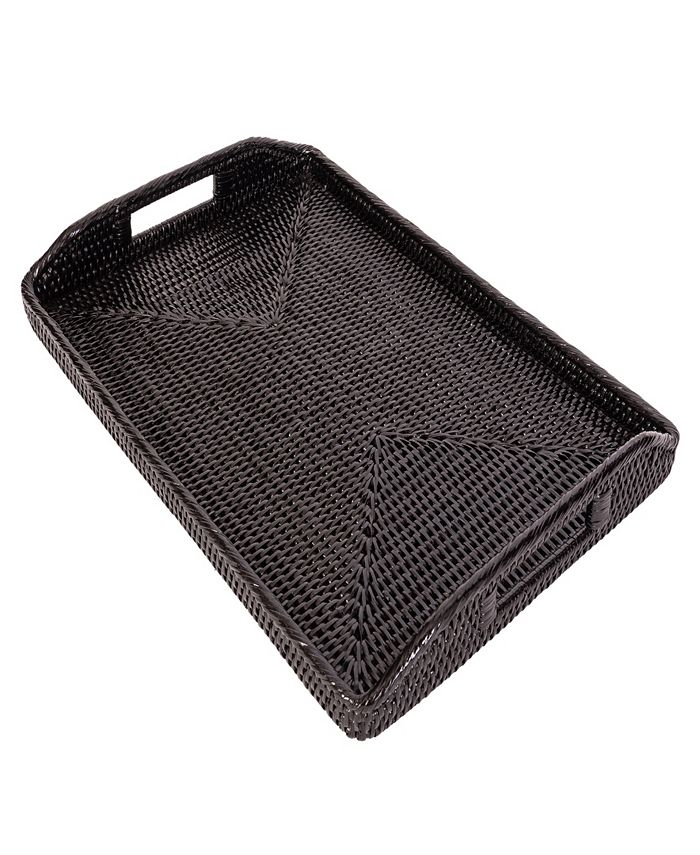 Artifacts Trading Company Rattan 14" Rectangular Serving Tray with High ...