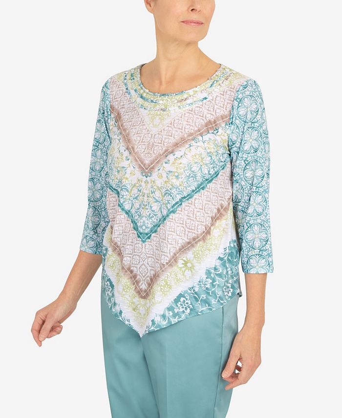 Alfred Dunner Petite Coconut Grove Chevron 3/4 Sleeve Top - Macy's