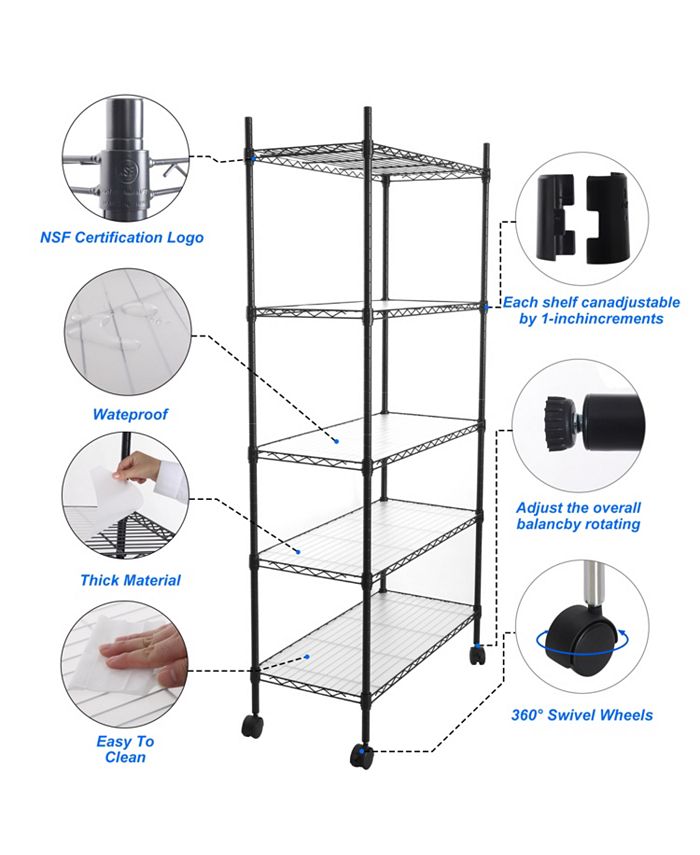 Simplie Fun 5 Tier Shelf Wire Shelving Unit, NSF Heavy Duty Wire Shelf ...