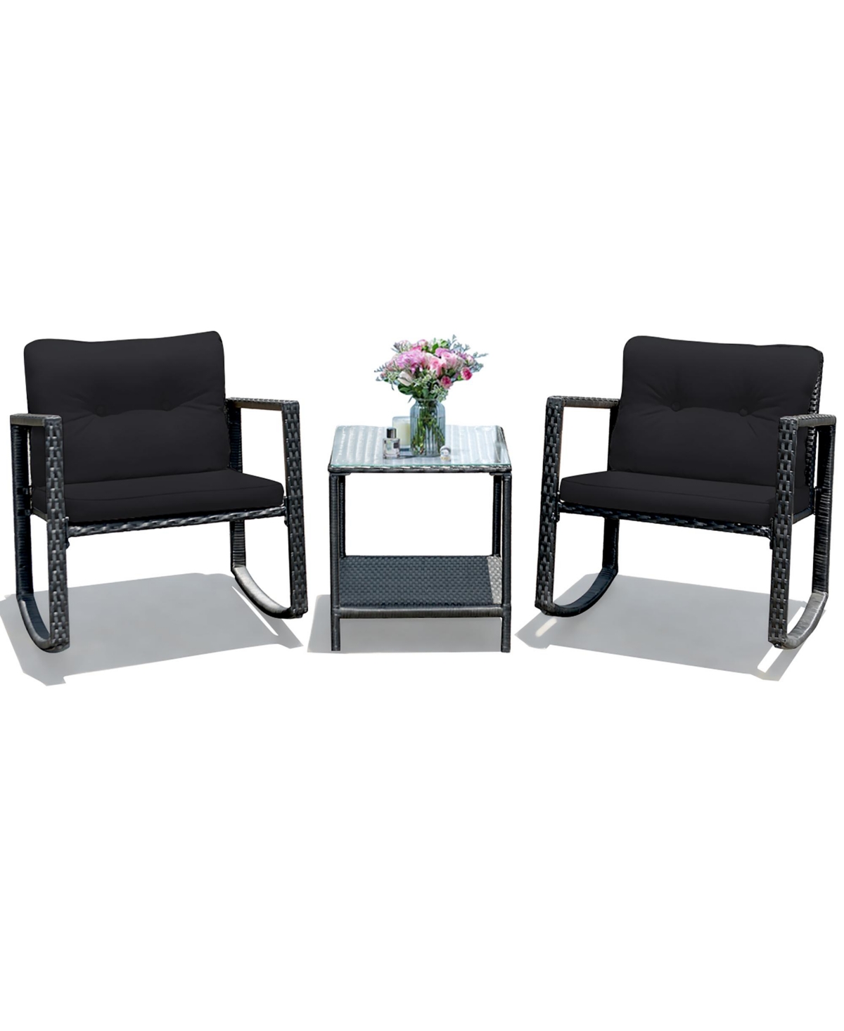 Click here for 3PC Patio Rattan Conversation Set Rocking Chair Cu... prices