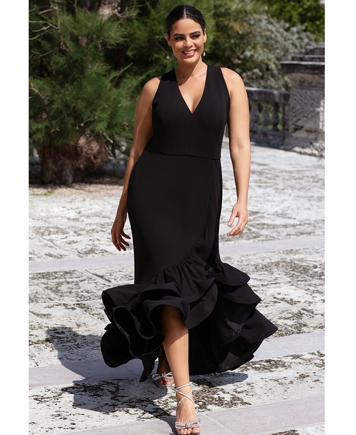 Betsy & Adam Plus Size Asymmetric Ruffled Gown - Macy's