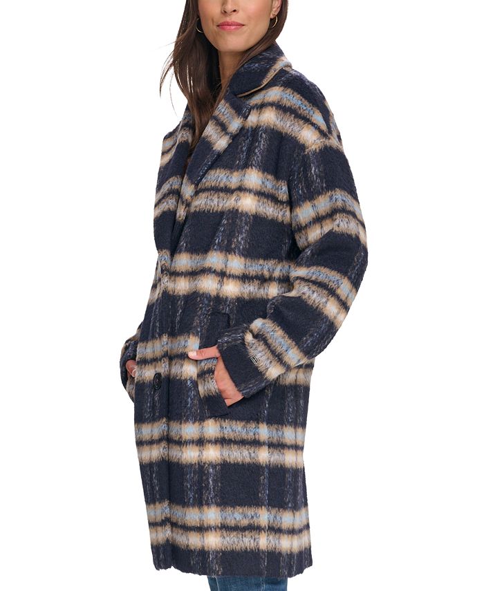 Tommy Hilfiger Women's Single-Breasted Plaid Notch-Neck Coat - Macy's