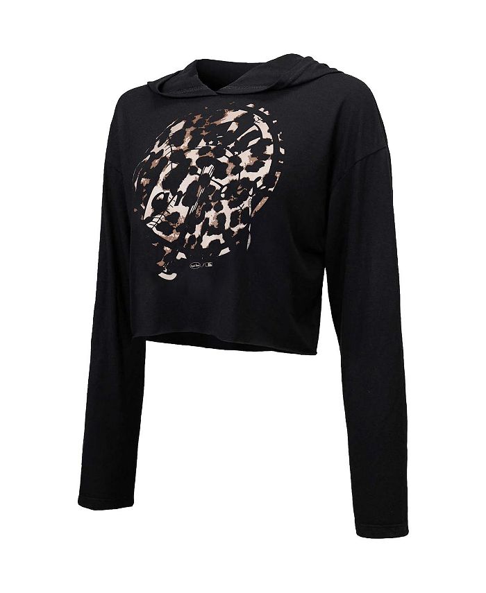 Majestic Women's Threads Black New York Yankees Leopard Cropped Hoodie ...