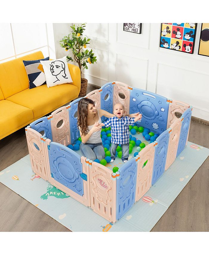 Costway 16-Panel Foldable Baby Playpen Kids Activity Center w/ Lockable ...
