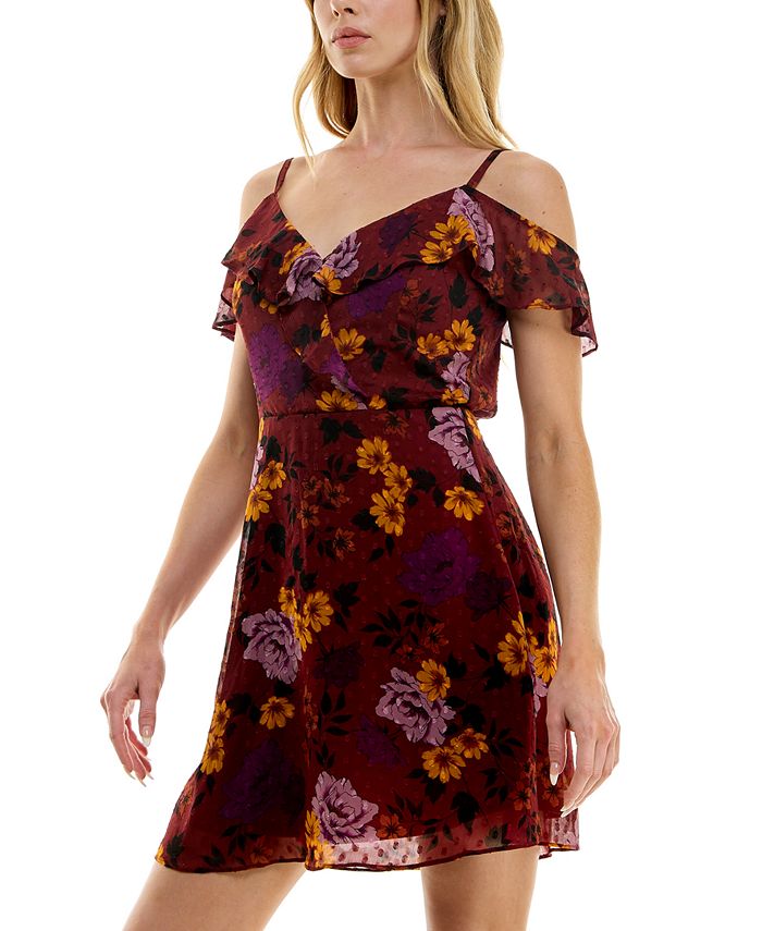 BCX Juniors' Off-The-Shoulder Clip-Dot Mini Dress - Macy's