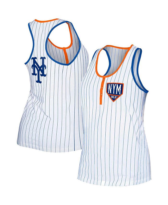 New Era Women's White New York Mets Pinstripe Henley Racerback Tank Top ...