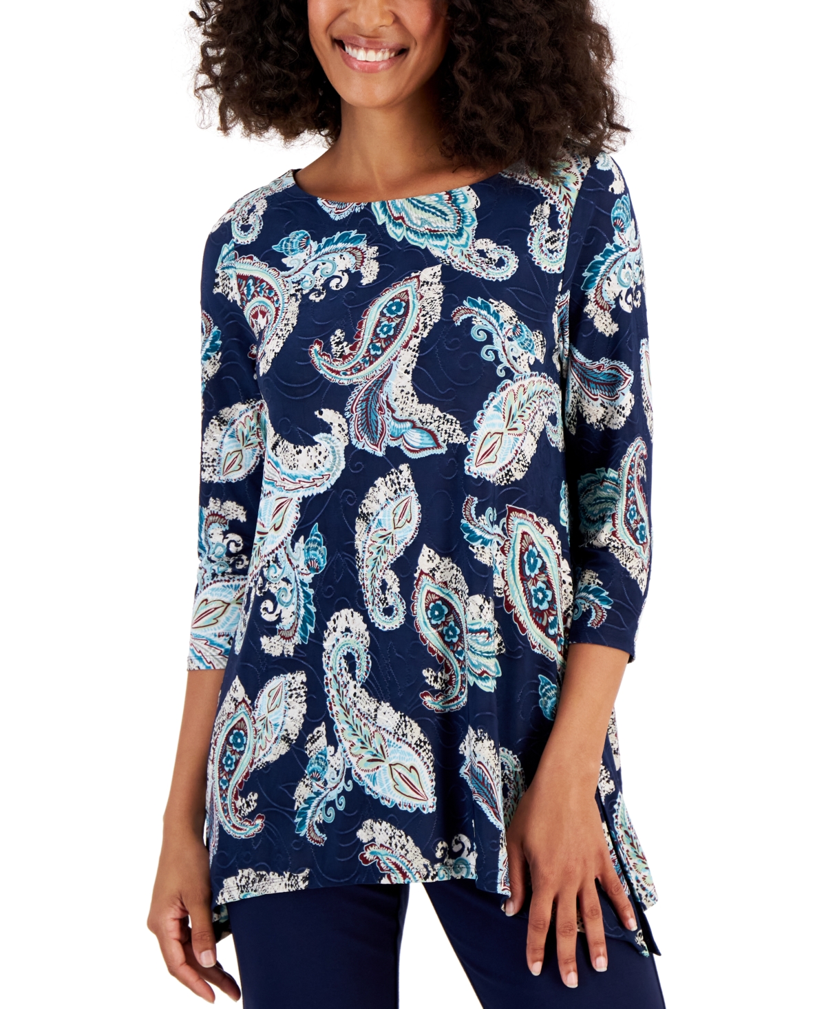 Jm Collection Women's Paisley-print Jacquard Swing Top, Created For ...