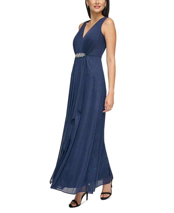 Jessica Howard Petite V-Neck Sleeveless Shimmer Gown - Macy's