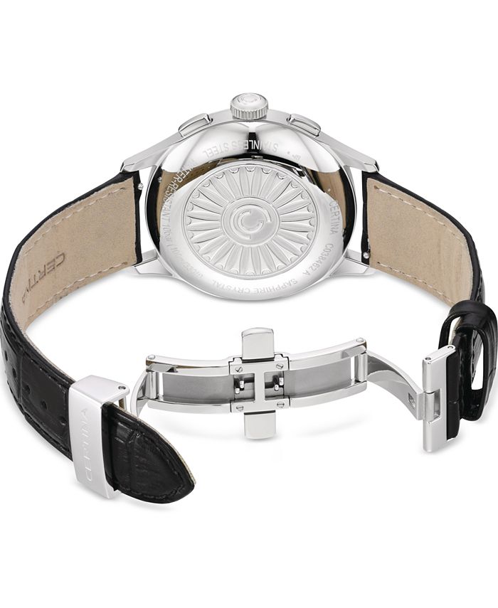 Certina Men's Swiss Automatic Chronograph DS Black Leather Strap Watch ...