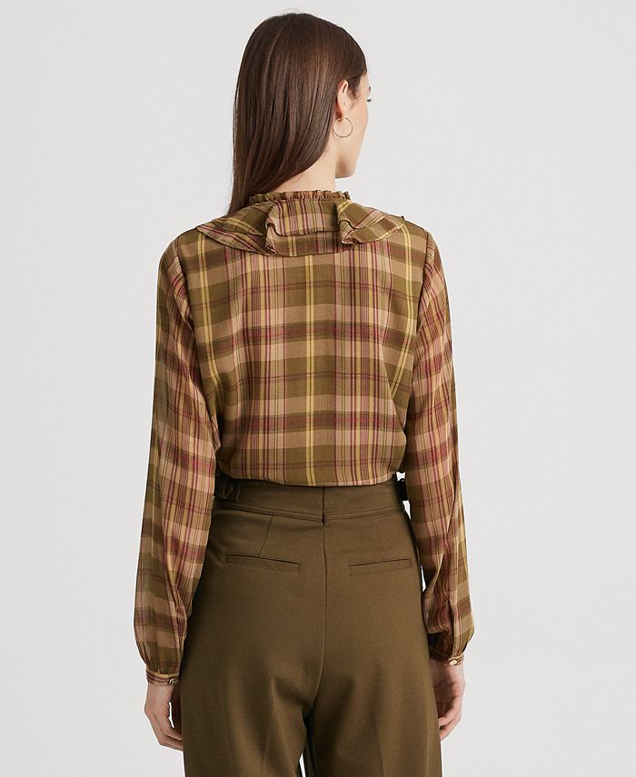 Lauren Ralph Lauren Women's Plaid Ruffle-Trim Georgette Blouse - Macy's