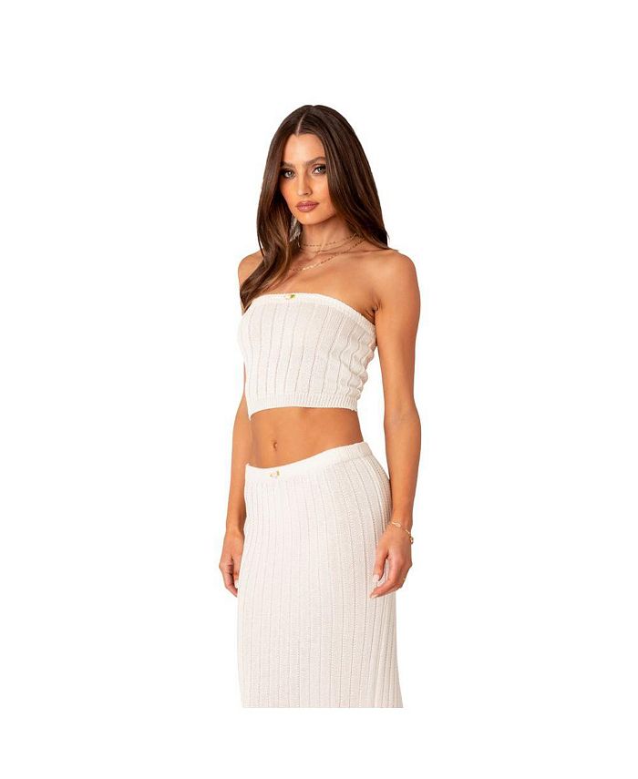 Edikted Women's Knit Tube Top With Flower Applique - Macy's