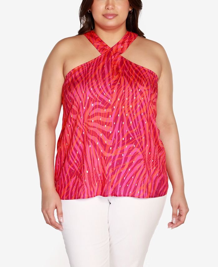 Belldini Black Label Plus Size Foil Print Halter Top - Macy's