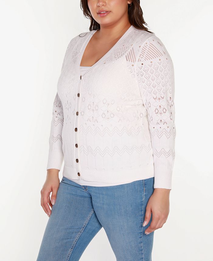 Belldini Black Label Plus Size Pointelle Button Front Cardigan Sweater ...