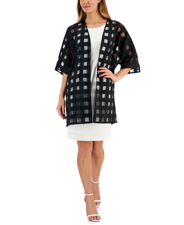 Anne Klein Women's Oversized Sheer Windowpane Cardigan - Macy's