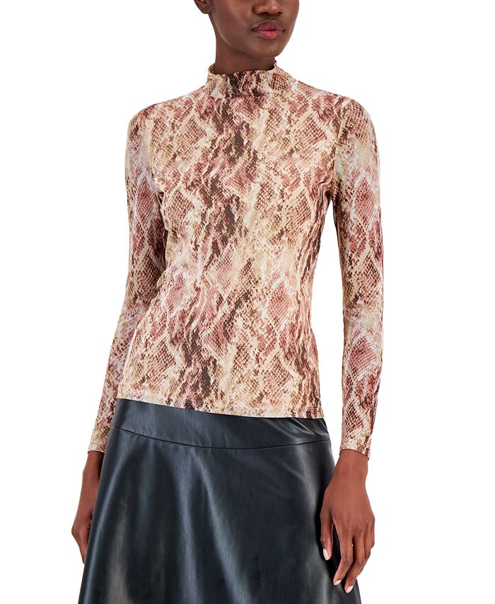 Anne Klein Women's Printed Mesh Mock-Neck Top - Macy's