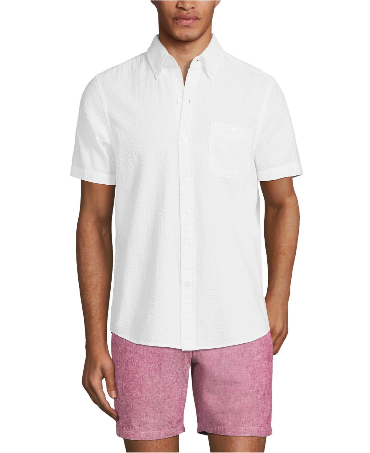 Click here for Lands End Mens Short Sleeve Seersucker Shirt - Whi... prices