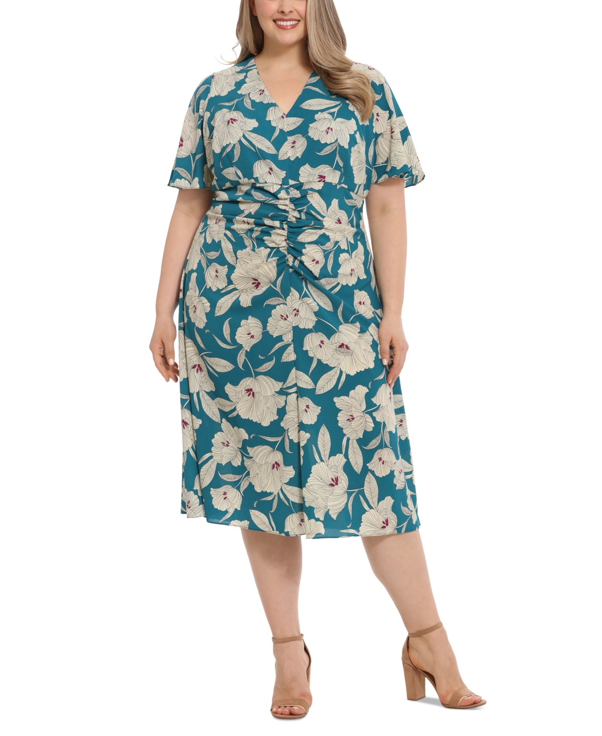Click here for London Times Plus Size Flutter-Sleeved Shirred Mid... prices