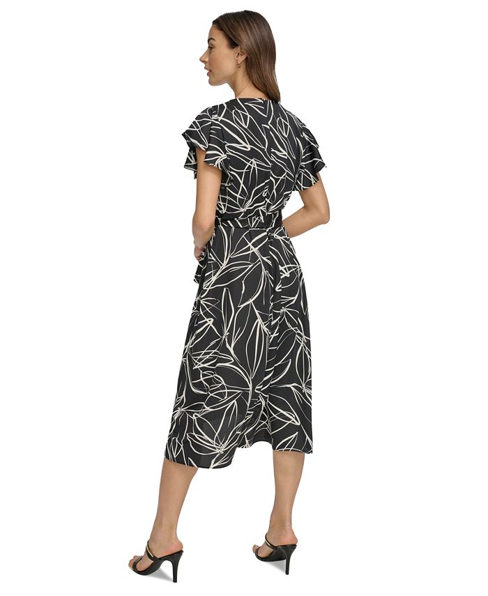 DKNY Women's Surplice V-Neck Flutter-Sleeve Midi Dress - Macy's