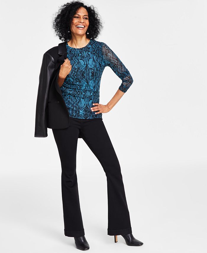 I.N.C. International Concepts Women's Printed Mesh Top, Created for ...