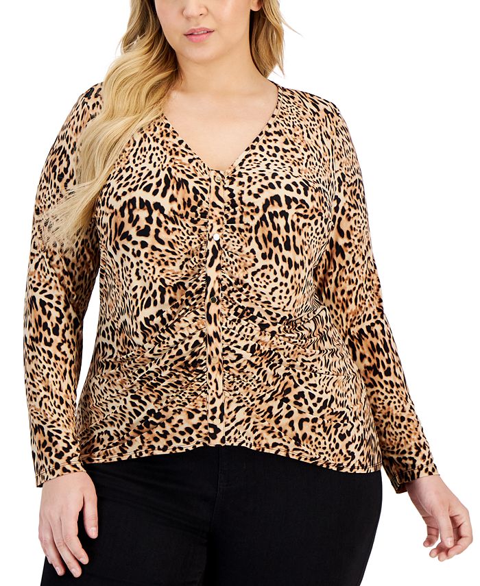 I.N.C. International Concepts Plus Size Animal-Print Ruched Top ...