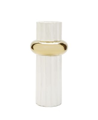 Tall White Ripple Design Vase with Gold-Tone Ring 15" H - Macy's