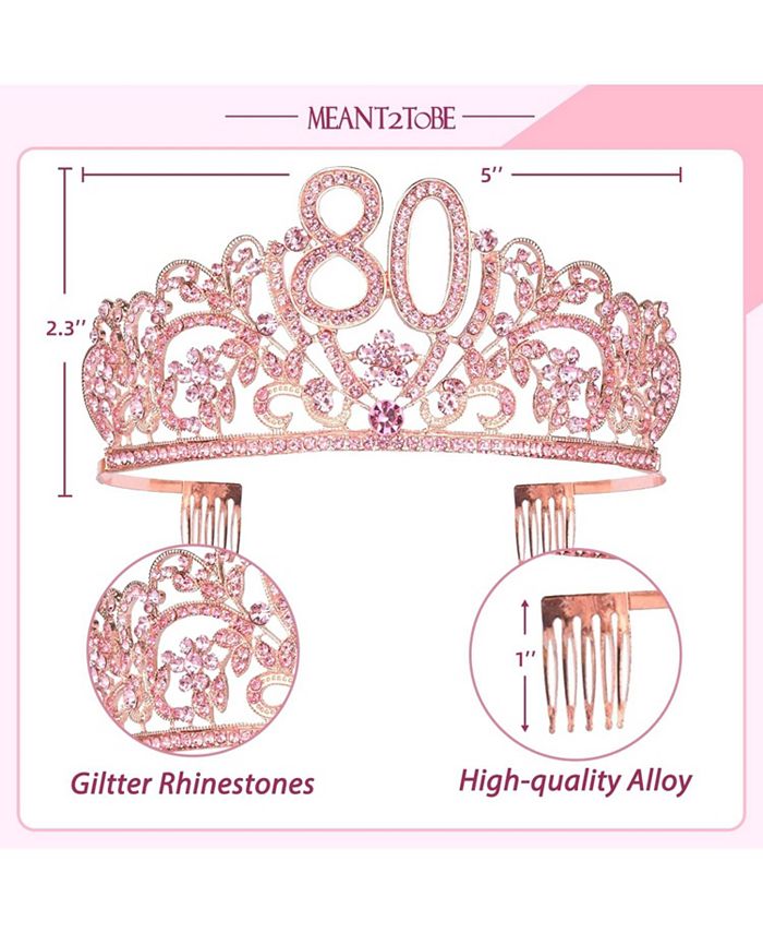 Meant2tobe 80th Birthday Sash and Tiara for Women - Fabulous Glitter Sash + Flowers Rhinestone ...