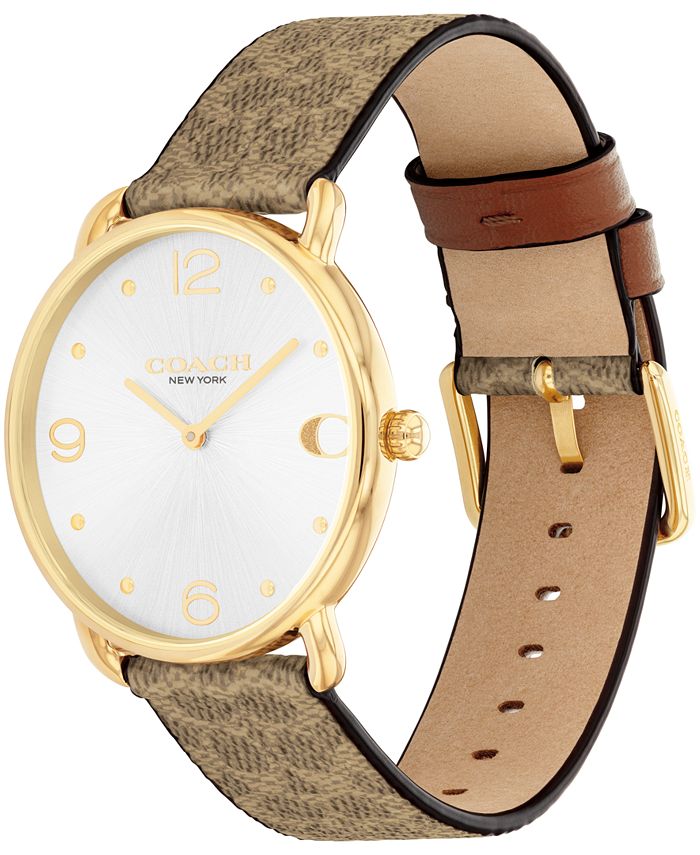 COACH Women's Elliot Signature Tan Canvas Strap Watch, 36mm - Macy's