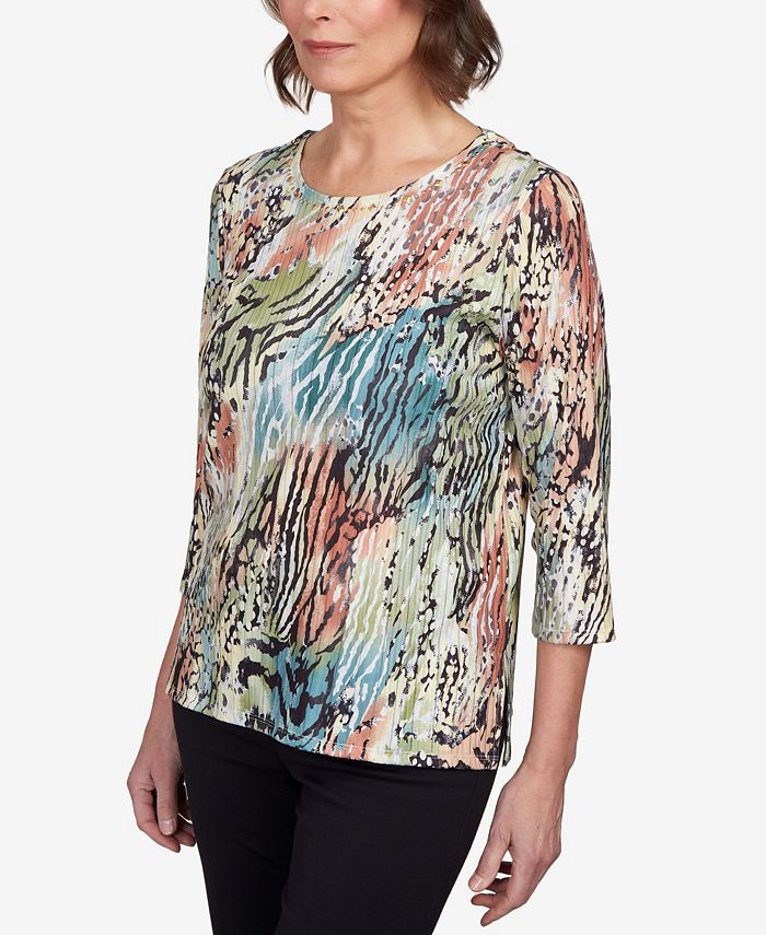 Alfred Dunner Petite Classics Abstract Tiger Stripe Printed Top - Macy's