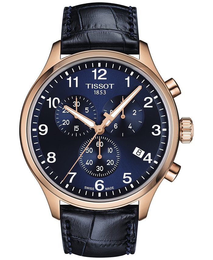 Tissot Men's Swiss Chronograph XL Classic Blue Leather Strap Watch 45mm ...