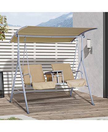 Outsunny 2 Person Porch Covered Swing Outdoor with Canopy, Table and ...
